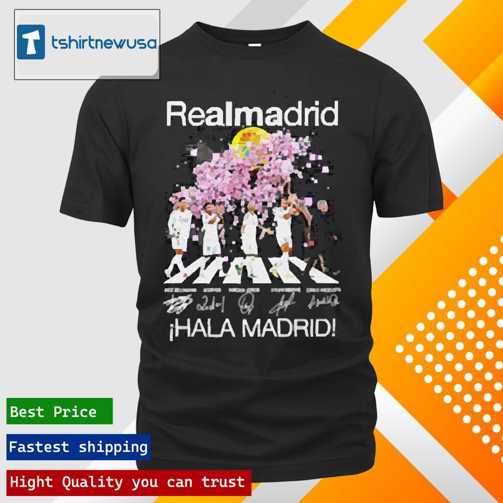 Funny Real Madrid Hala Madrid Abbey Road peach blossom signature 2025 T ...